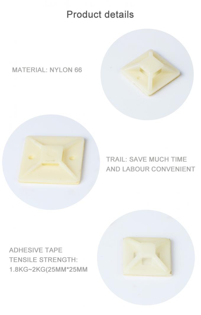 Self Adhesive Nylon Cable Ties Mount For Sticking On Wall Plastic Cable Tie